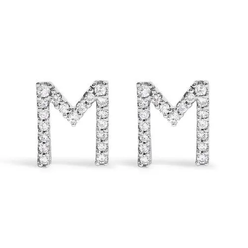 HAUS OF BRILLIANCE 10k Gold 1/10 Cttw Diamond Initial Stud Earring - White Gold | M